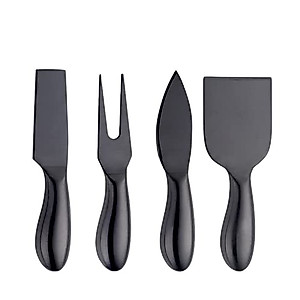 Black Cheese Knives Set 6 Piece Slicer Cutter Fork Spreader Tool Collection Stainless Steel