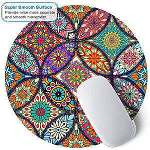 BOSOBO Mouse Pad, Round Mandala Mouse Mat, Cute Mouse Pad with Design, Non-Slip Rubber Base Mousepad with Stitched Edge, Waterproof Women Office Mouse Pads, Small Size 7.9 x 7.9 Inch, Pretty Mandala