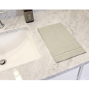 CleverDelights Light Stone Hemstitched Hand Towels - 6 Pack - 14" x 22" - 45/55 Cotton Linen Blend