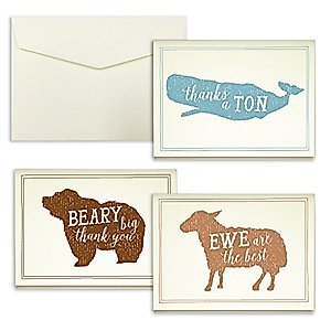 Merchants Animal Pun Thank You Cards - Pack of 24-5" x 3.5"