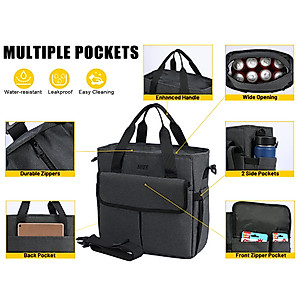 MIER Insulated Lunch Bag for Women Mens Adults Large Lunch Tote Bags Lunch Box Cooler for Work Picnic Beach with Shoulder Strap, Water Bottle Holder, Dark Grey