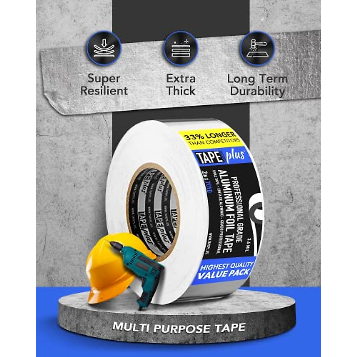 Professional Grade Aluminum Foil Tape - 2 Inch by 210 Feet (70 Yards) 3.6 Mil - High Temperature - Perfect for HVAC, Sealing & Patching Hot & Cold Air Ducts, Metal Repair, More!