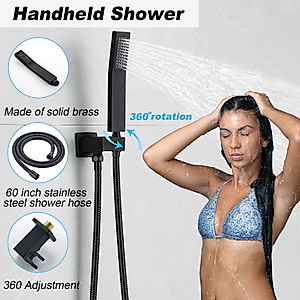 DMDMBATH Shower System Matte Black with 10 inch Rain Shower Head High Pressure Shower Faucet Set Shower Fixture Complete Combo Set Bathroom Bathtub Shower Trim Systems (Matte Black)