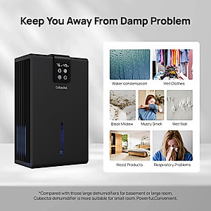Cobectal Electric Dehumidifier for Home, Portable Dehumidifier Auto Shut Off, 3 Modes with 95oz Water Tank, Air Dehumidifier with Colorful Light for Basement, Bedroom, Bathroom, Closet (Black)