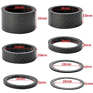 Fengek 15 Pcs Headset Spacer for Bicycle, 7 Sizes Carbon Fiber Road Bicycle Stem Headset Spacers Kit for 1-1/8 Inch Stem, 1mm 2mm 3mm 5mm 10mm 15mm 20mm