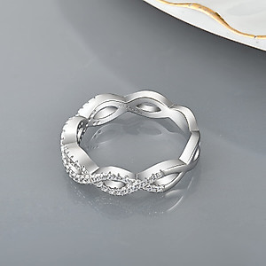 Fahonie Infinity Ring for Women Stackable Ring 925 Sterling Silver cut 5A Cubic Zirconia CZ Promise Ring(Size10)