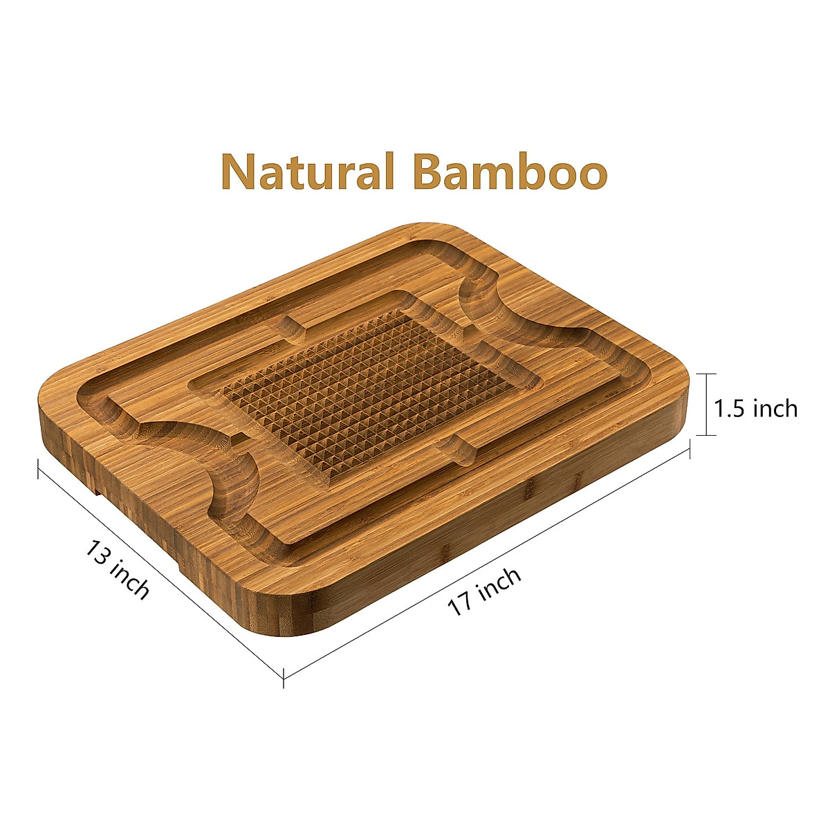 eletecpro Turkey Cutting Board with Grid Grip, Large 17x13x1.5 Inch Bamboo Steak Carving Board, Thick Butcher Block Reversible with Deep Juice Drip Grooves, Thick Serving Tray, Coffee