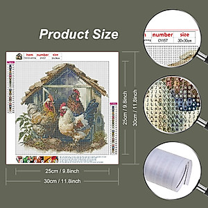 Stalente Diamond Painting Kits for Adults, Rooster 5D DIY Diamond Art Kits for Beginners Round Full Drill Diamond Painting for Home Wall Decoration Gift 12×12inch, Chicken