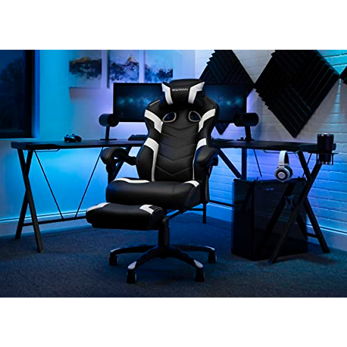 RESPAWN 110 Ergonomic Gaming Chair with Footrest Recliner - Racing Style High Back PC Computer Desk Office Chair - 360 Swivel, Adjustable Lumbar Support, Headrest Pillow, Padded Armrests - 2019 White