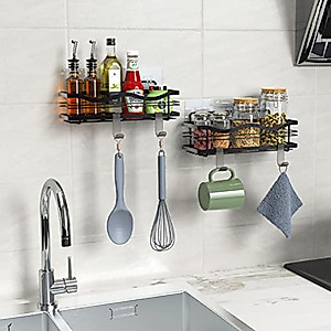 ENIBOE Shower Caddy with 10 Hooks, Adhesive Shower Shelf for inside Shower, Stainless Steel No Drill Rustproof Shower Organizer, Large Capacity Wall Mount Bathroom Caddy Shelves, 2 Pack, Black