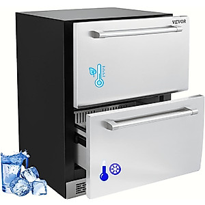 VEVOR 24 inch Undercounter Refrigerator, 2 Drawer Refrigerator with Different Temperature, 4.87 Cu.ft. Capacity, Waterproof Indoor and Outdoor Under Counter Freezer Fridge for Home and Commercial Use