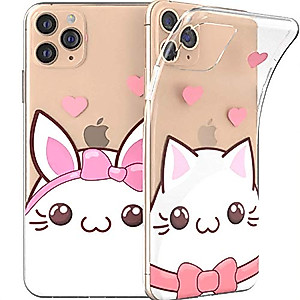 Toik Matching Couple Cases for Apple iPhone 11 Pro Xs Max Xr 10 X 8 Plus 7 6s 5s SE Kawaii Flexible Design Cat Clear Girlfriend Cute TPU Lovely Protective Gift Print Silicone Bow Bunny