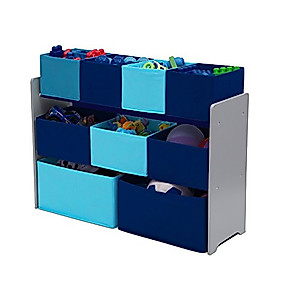 Delta Children Deluxe Multi-Bin Toy Organizer with Storage Bins - Greenguard Gold Certified, Grey/Blue Bins