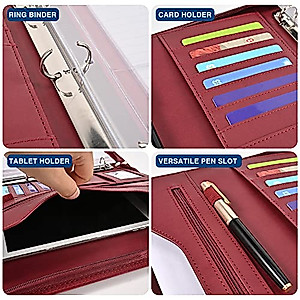 Linaxbong Padfolio Portfolio Business Binders—3 Ring Binders，Secure Zippered Closure，Resume padfolio Business Organizer—Pu Leather Padfolio Portfolio Binders for Men & Women(WR)