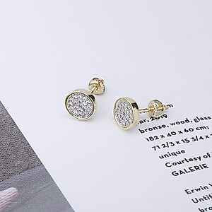 TOPGRILLZ Gold Srew On Diamond Stud Earrings 5A+ Cubic Zirconia 14K Gold Cluster Round Screw Back Earrings Hypoallergenic For Men Women Aretes De Hombre-Thin Round Silver