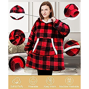 Oversized Wearable Blanket Hoodie, Sherpa Fleece Hoodie Blanket Sweatshirt with Pockets for Adult Women Men,One Size Fits All