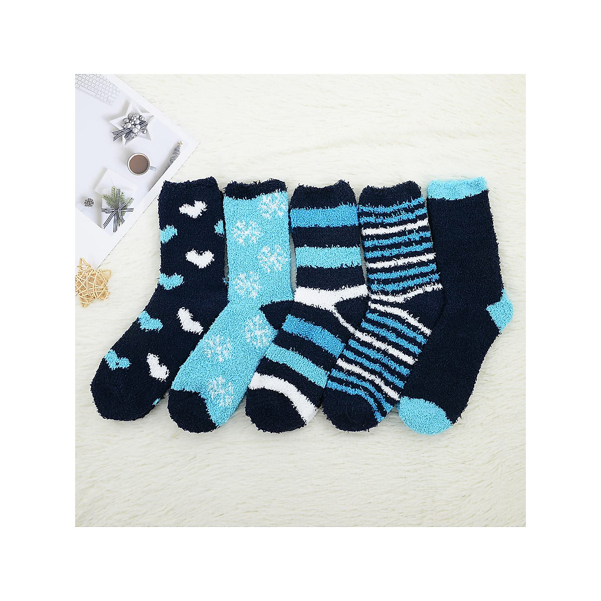 Century Star Womens Fuzzy Socks Super Soft Fluffy Socks Warm Cozy Socks Slipper Socks Sports Athletic Socks Gifts Socks For Christmas 5 Pairs Black Blue One Size