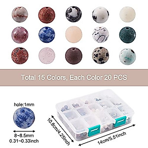 Spritewelry 300pcs 8mm Round Gemstone Beads for Jewelry Making Kit with Elastic Crystal Thread 15 Colors Natural Stone Healing Beads for Bracelets Gemstone Beading Necklace Making DIY Kit