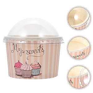 Zerodeko Yogurt Container 50 Sets Dessert Paper Cups Dessert Bowls Disposable Yogurt Bowl Ice Cream Cups Lidded Cake Bowls for Sundae Bar Cake