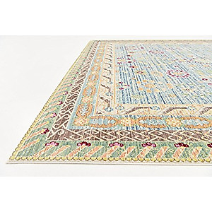 Unique Loom Austin Collection Traditional Border, Floral, Vintage Area Rug, 8' 0" x 10' 0", Blue/Green