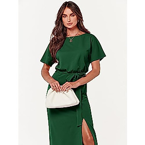 ANRABESS Women's Batwing Sleeve Tie Waist Long Dresses Formal Party Wedding Guest Side Split Maxi Dress A951-shenlv-L