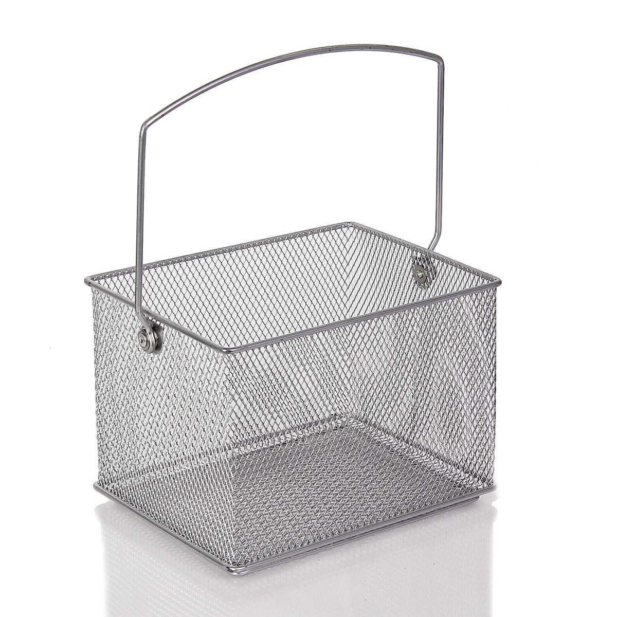 YBM Home Rectangle Mesh Silver Condiment Caddy, Kitchen Supply, Utensil, Silverware Organizer Cutlery Holder Flatware Storage Napkin Holder Carrier (1)