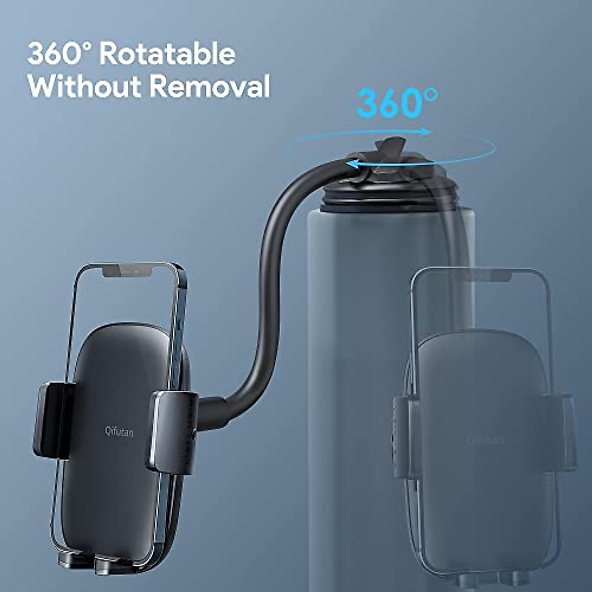 Qifutan Cell Phone Holder for Car Phone Mount Long Arm Dashboard Windshield Car Phone Holder Strong Suction Anti-Shake Stabilizer Phone Car Holder Compatible with All Phone Android Smartphone