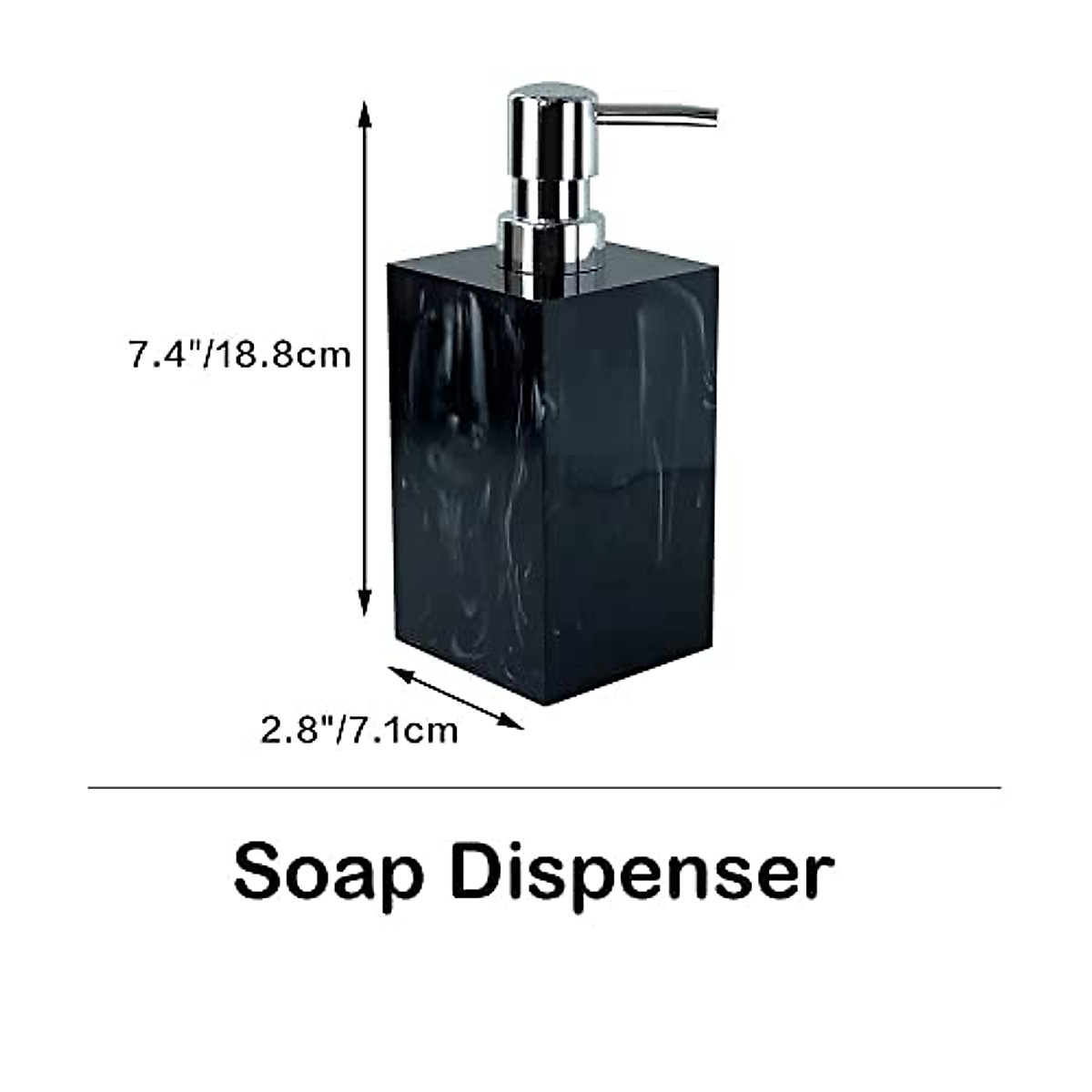 5 Piece Complete Bathroom Accessories Set - Electric Toothbrush Holder, 16.9 oz Dispenser for Liquid Soap or Lotion, Soap Dish, 2 Tumblers, Made of Marble Pattern Resin (Classic Black)