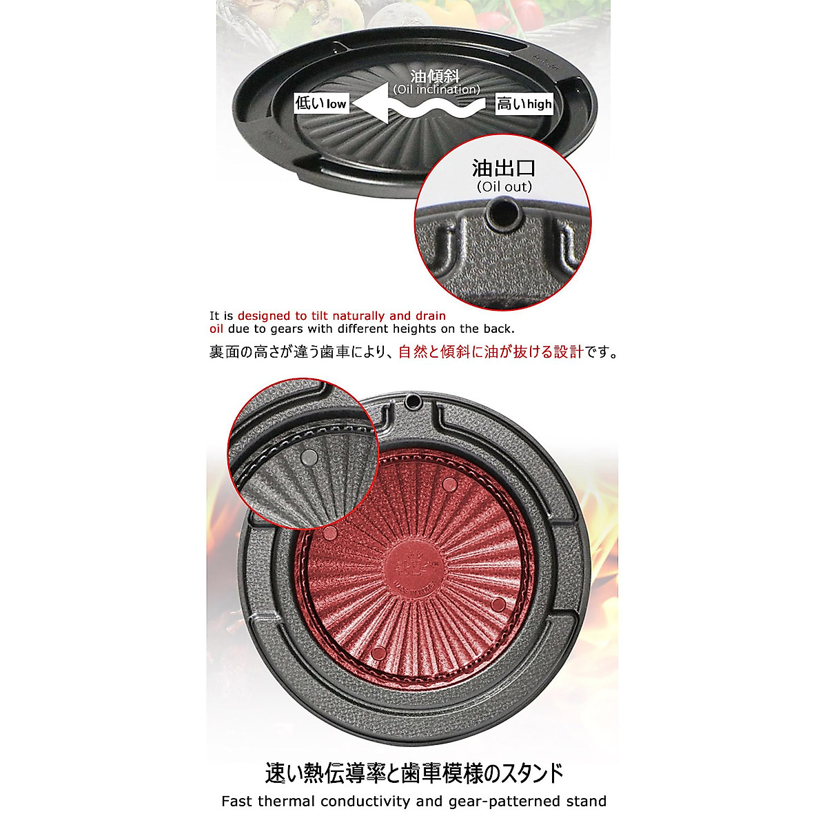 KAZARIKO Korean BBQ Egg Grill Pan Indoor & Outdoor Perfect for Pork Belly Nonstick Cast Aluminum Plate 11.8" Size