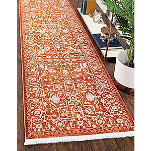 Unique Loom Traditional Classic Intricate Design with Distressed Vintage Detail, Area Rug, 2' 7 x 10' 0 Runner, Terracotta/Ivory