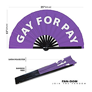 Gay for Pay Hand Fan Foldable Bamboo Circuit Hand Fan Funny Gag Slang Words Expressions Statement Gifts Festival Accessories Rave Handheld Circuit Event Fan Clack Fans (Purple)