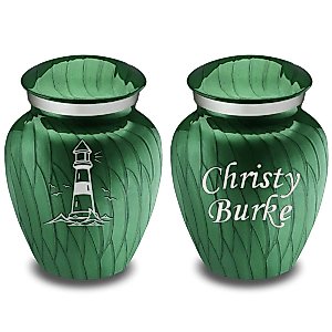 GetUrns Keepsake Embrace Lighthouse Cremation Urn with Custom Engraving (Pearl Green)