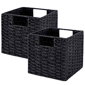 LEGNHOOM Wicker Storage Baskets Set of 2 Foldable Cube Paper Rope Storage Baskets Bins Large Wicker Baskets for Shelves Organizing & Decor, 13 inch (13″×13″×13″)