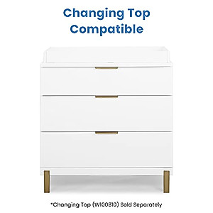 Delta Children Hendrix 3 Drawer Dresser, Bianca White/Bronze