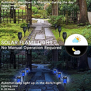 AOUNQ Solar Lights Outdoor Waterproof Blue, Upgraded 4 Pack Solar Torch Lights with Flickering Flame, Mini Solar Outdoor Garden Lights Tiki Torches for Outside Patio Yard Pathway Christmas Decor