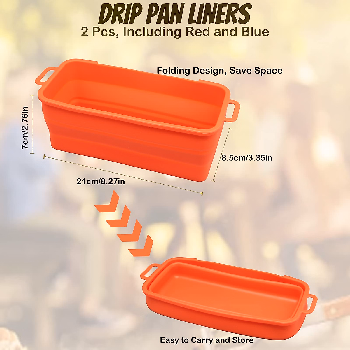 CANIPHA 2Pcs Silicone Grease Cup Liners for Blackstone 17/22/28/30/36 Inch Griddle, Foldable Catcher Tray Liner, Reusable Drip Pan for Black Stone Trays Gate, Griddle Accessories(Blue, Red)