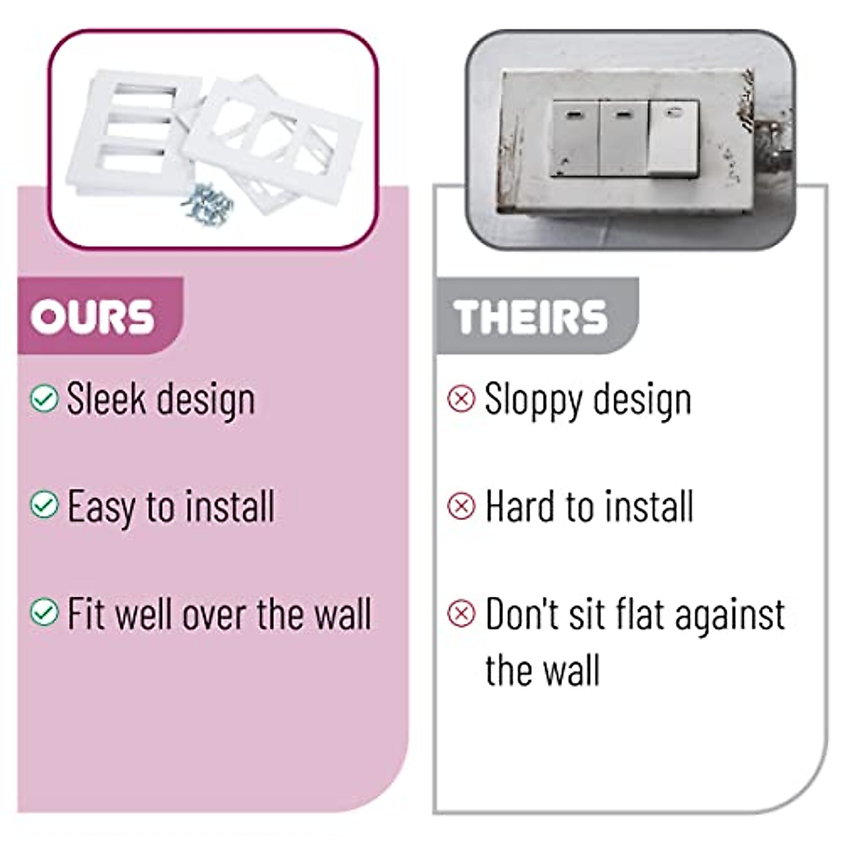 Bates- Screwless Decorator Wall Plates, Three Gang Switch Plate Covers, 3 Pack, Screwless Wall Plates 3 Gang, White Switch Plate Covers, Switch Cover Plate, Wall Switch Cover, Electrical Outlet Cover