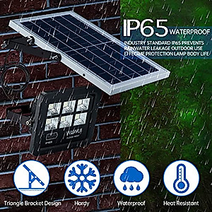 WAWUI Solar LED Flood Lights Outdoor with Remote 80W Solar Security Flood Lights Dusk to Dawn IP65 Waterproof 800 LM 6500K Solar Powered Flood Lights for Garden, Garage, Pathway, Deck