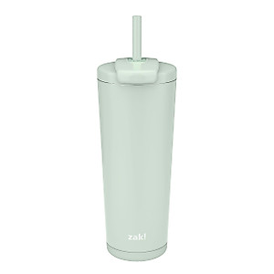 Zak Designs Beacon Straw Tumbler for Travel or At Home, 24oz Stainless Steel with Vacuum Insulated and Non-Skid Base (Icicle Mint Green)