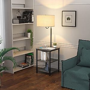 ANTLUX Floor Lamp with Side Table - USB Charging Port, Power Outlet End Table and Lamp, Modern Bedside Nightstand with Industrial Floor Light for Living Room, Bedroom, Edison LED Bulb, Gray