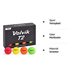 Volvik T2 Ionomer Polymer Low Side Spin Matte Finished Long Distance Balls 2-Pieces, 1 Dozen (Multicolor)
