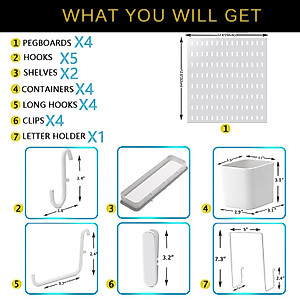 MULSAME Pegboard Combination Kit, 25.2" x 25.2" Wall Mounted Storage Set with 4 Pegboards & 20 Accessories Hanging, Peg Boards Organizer