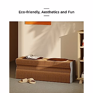 HONISMART Folding Bench, 3-Seat Accordion Retractable Bench, Foldable Entryway Bench, Creative Paper Bedroom Benches, 3-Seat End of Bed Bench, Piano Bench, Dining Bench, Benches for Indoor(Brown)