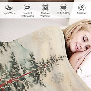 Blanket Wintery Birds and Trees Throw Blankets Rustic Country Holiday Soft Flannel Cozy Blankets for Couch Sofa Bed for Adults Kids Boys Teens Gift 30"x40"