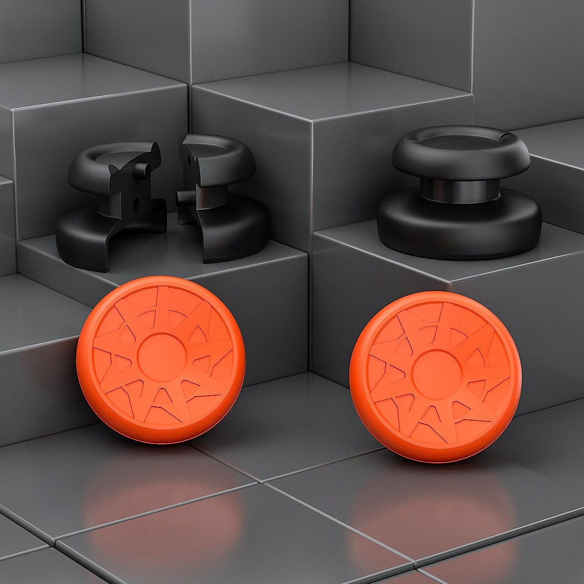 PlayRealm NO FALLING OFF Thumbstick Extender & Silicone Grip Cover 2 Sets for PS5 & PS4 Controller (Turbo Orange)