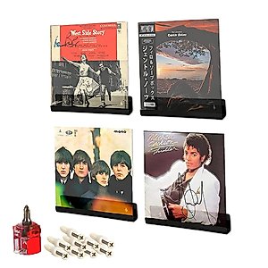 Amador Vinyl Record Storage - 4 Pack 10 inch Vinyl LP Record Wall Display Rack with Screws, 12 Inch Floating Vinyl Record Shelf for Record Albums - Collectors for Bedroom (Black)