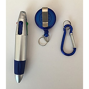 LUCKBOOSTIUM 4 Ink Colors Ballpoint Pen on Keychain - Multi Color Pens with Carabiner, Retractable Reel Holder, and Belt Clip - Gift for Nurses, Students, Teachers, Colleagues (Silver, 4 Pack)