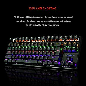 RedThunder K28 Mechanical Gaming Keyboard with Blue Switches, 87 Keys 100% Anti-ghosting Keyboard with Colorful LED Backlight and Big Hand-Rest for PC and Laptop Gamers