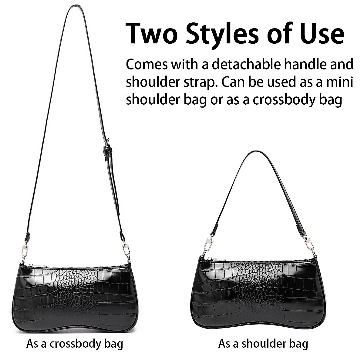 lapsting Shoulder Bag for Women 90s Trendy Purse Small Clutch Y2K Fashion Mini Black Handbag with Crossbody Strap Black