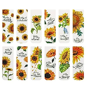 12 Pieces Sunflower Magnetic Bookmarks Inspirational Magnetic Bookmarks Magnet Page Markers Positive Magnetic Book Marker for Students Teachers School Home Office Supplies, 12 Styles